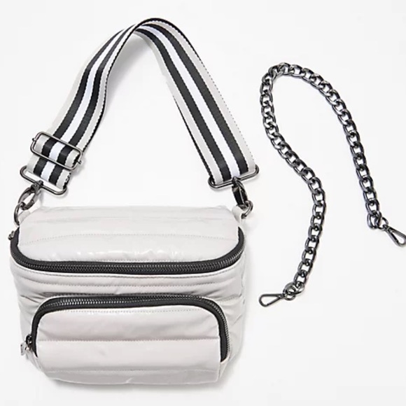 THINK ROYLN | Bags | Think Royln Belt Bag Patent White Puffer Pillow ...